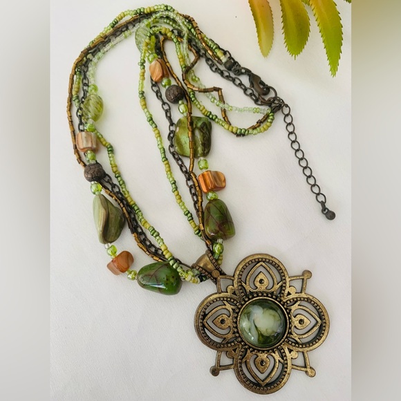 Vintage | Jewelry | Vintage Green Stone Pendant Abalone Watermelon Jade ...